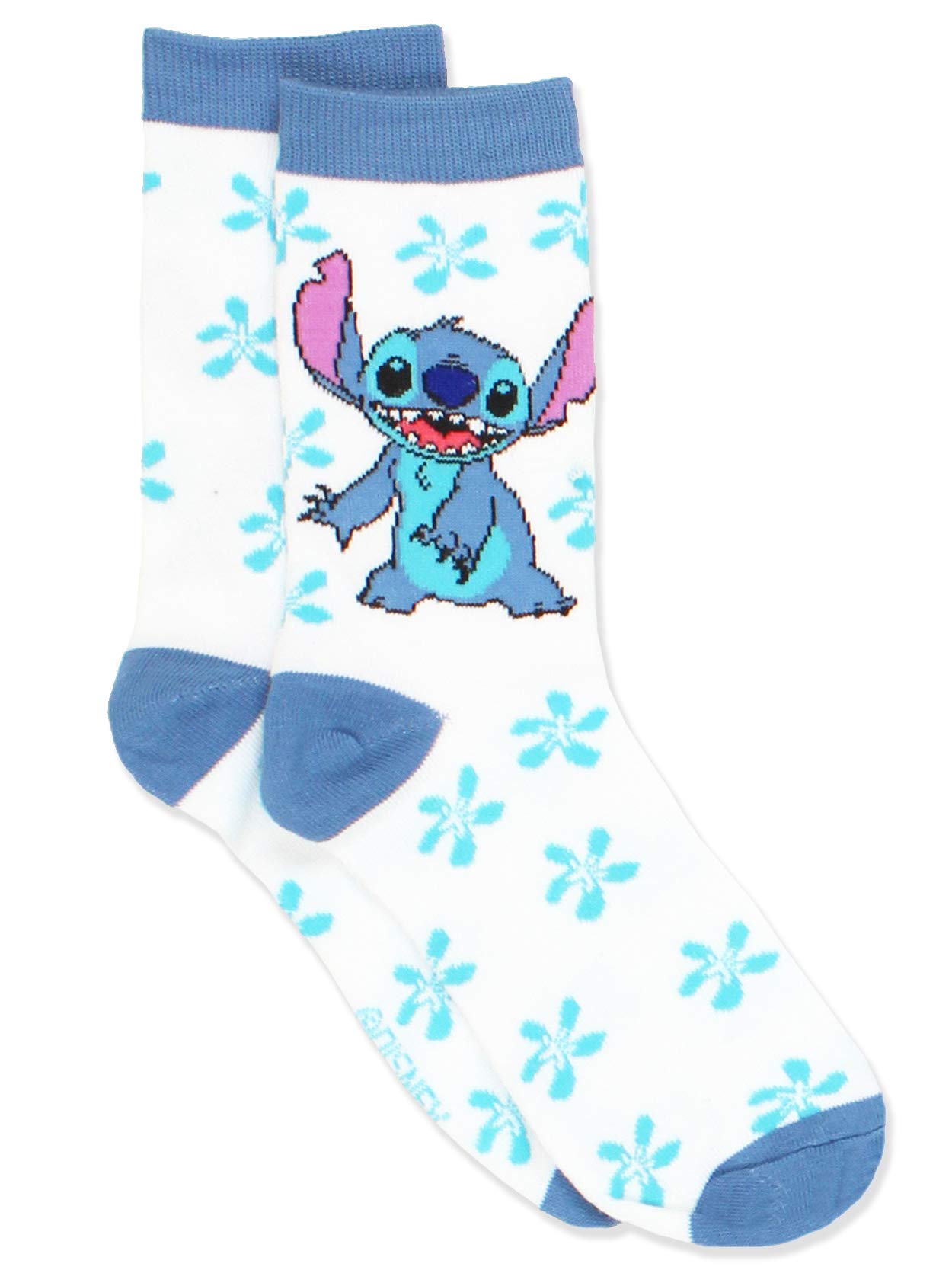 Disney Lilo & Stitch Women's 3 pack Crew Socks (Large (9-11), Stitch White/Blue)
