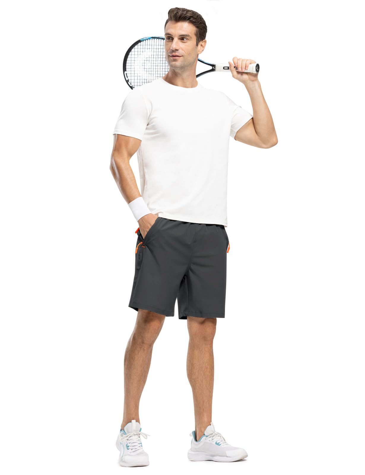 TBMPOY Men's Breathable Bodybuilding Dry Fit Exercise Fitness Shorts with Zipper Pockets, 01grey, Medium