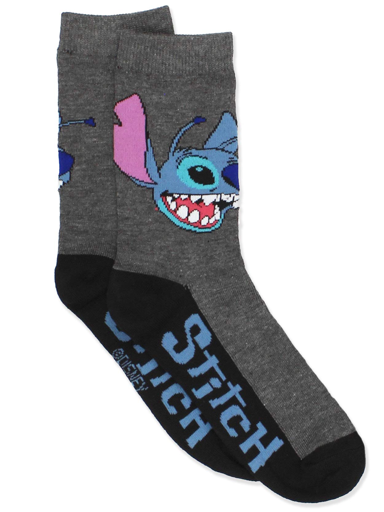 Disney Lilo & Stitch Women's 3 pack Crew Socks (Large (9-11), Stitch White/Blue)