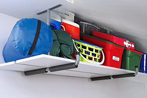 HOME RIGHT Overhead Garage Storage Rack, 16.5 Inch Heavy Duty Ceiling Double Storage Hooks Utility Hanger for Hanging Lumber Ladder Tool Bike & Other Bulky Items (4 Pack, Grey)