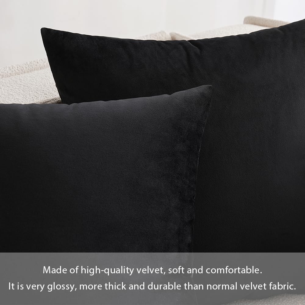 MIULEE Pack of 2, Velvet Soft Solid Decorative Square Throw Pillow Covers Set Cushion Cases Pillowcases for Home, Sofa Bedroom Car 18 x 18 Inch 45 x 45 Cm, Black