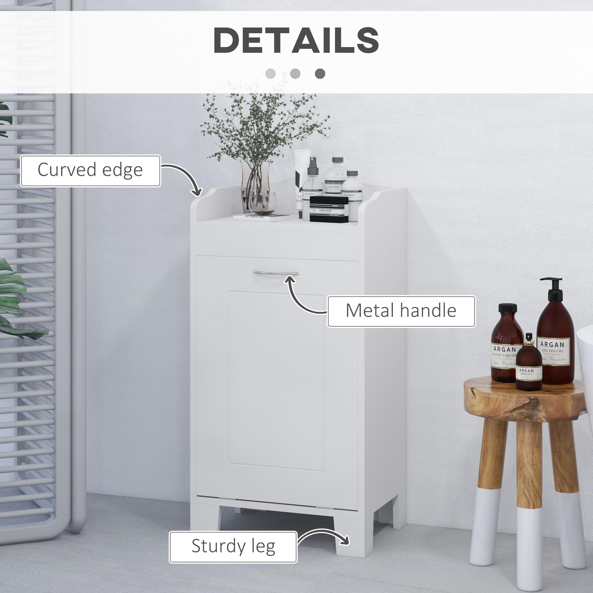 HOMCOM 31" Tilt Out Laundry Hamper, Free Standing Home Organizer Hamper, Bathroom Storage Cabinet, White