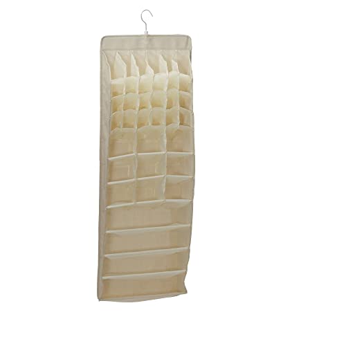 Household Essentials Lingerie Hanging Organizer, 37 Poly-Cotton Blend Fabric Pockets, 24 Small, 9 Medium and 4 Large, Great for Rod or Wire Closets, Natural