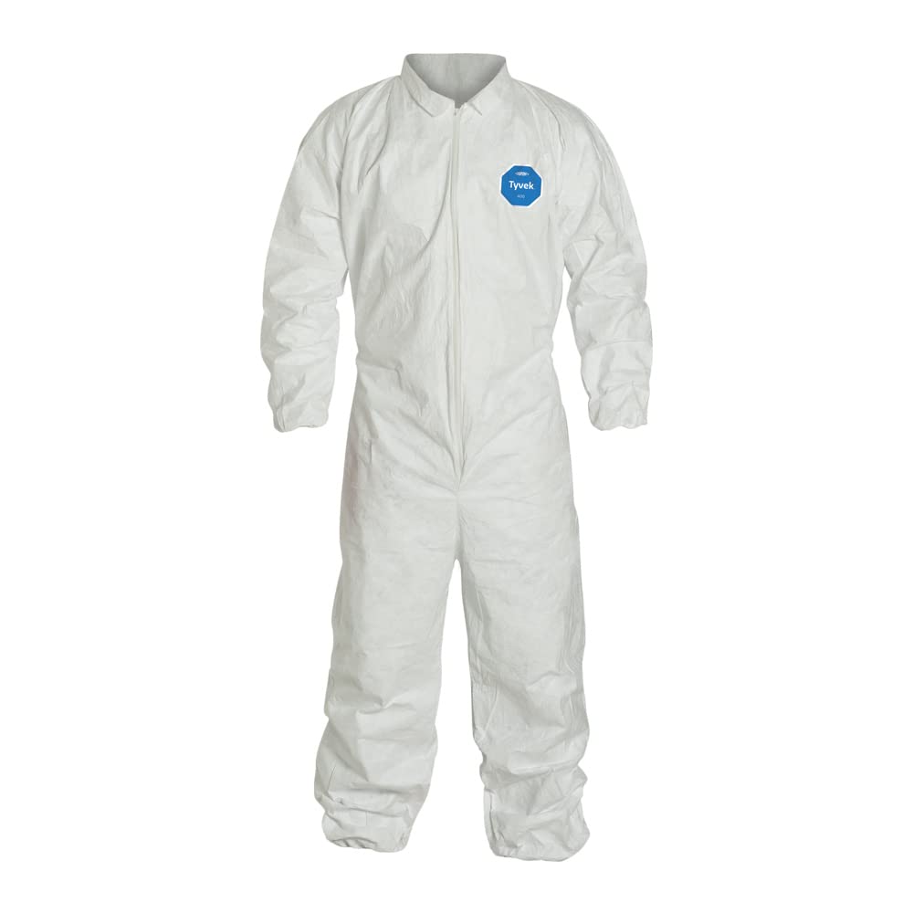 DuPont Tyvek 400 TY125S Individually Packed Disposable Protective Coverall with Elastic Cuffs for PPE Vending Machines, White, X-Large