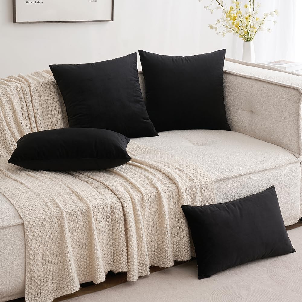 MIULEE Pack of 2, Velvet Soft Solid Decorative Square Throw Pillow Covers Set Cushion Cases Pillowcases for Home, Sofa Bedroom Car 18 x 18 Inch 45 x 45 Cm, Black