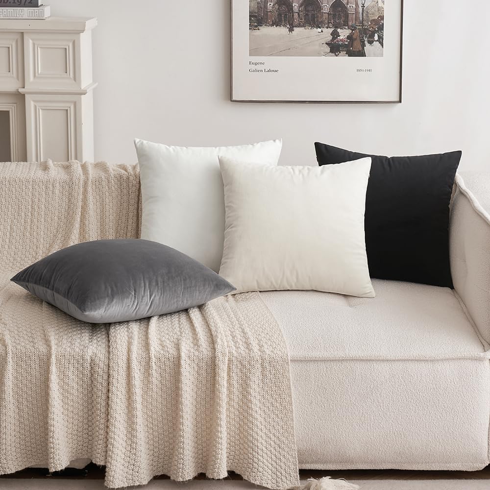 MIULEE Pack of 2, Velvet Soft Solid Decorative Square Throw Pillow Covers Set Cushion Cases Pillowcases for Home, Sofa Bedroom Car 18 x 18 Inch 45 x 45 Cm, Black