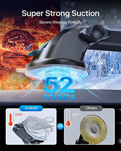 andobil Windshield Car Phone Holder [Super Suction Cup, Military Sturdy] Ultra Stable 3 in 1 Cell Phone Mount for Car Dashboard Vent Fit for iPhone 14 13 12 Pro Max Plus Samsung S23 S22 All Phones