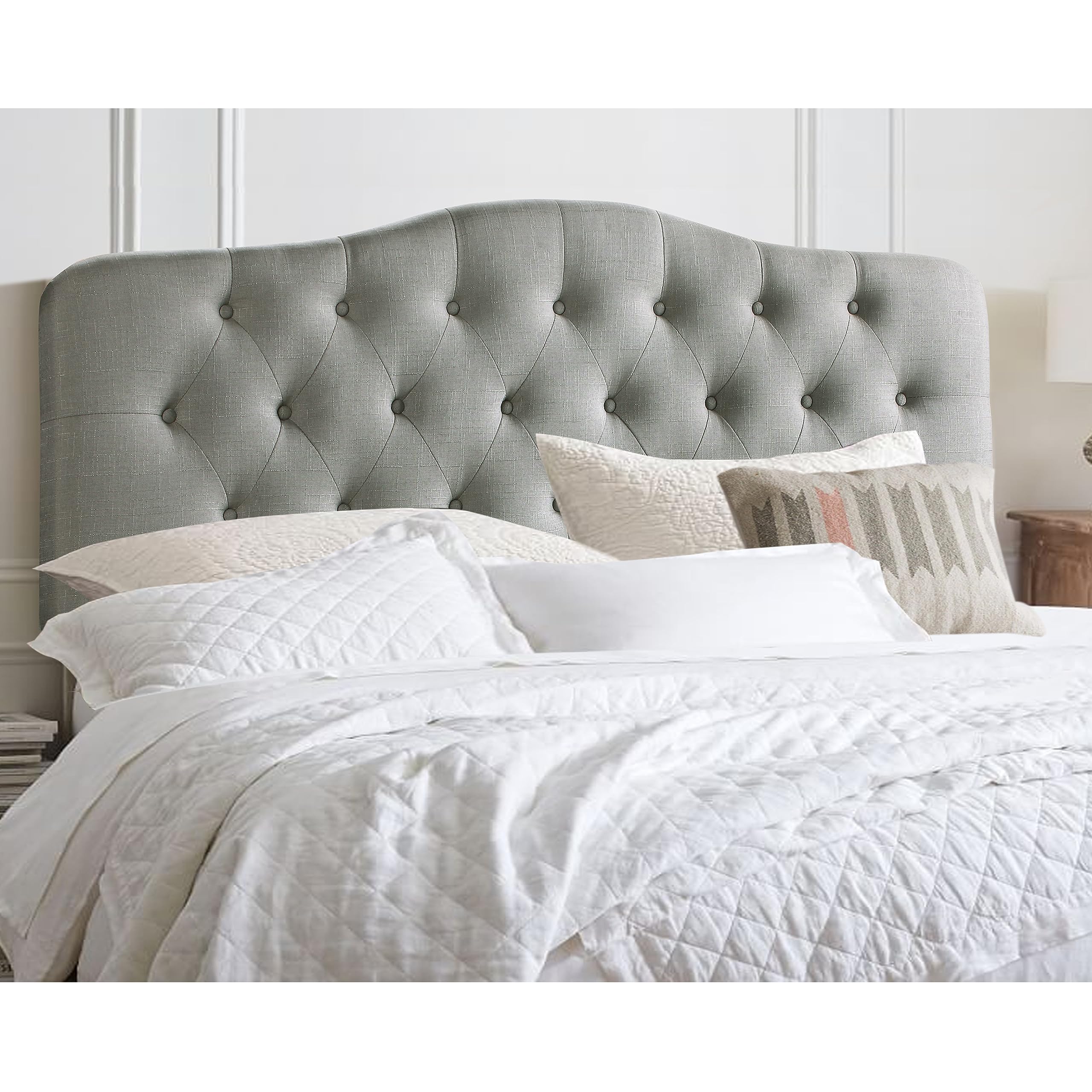 Rosevera Givanna Adjustable Heigh Headboard with Linen Upholstery and Button Tufting for Bedroom,Queen,Gray