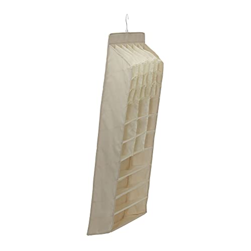 Household Essentials Lingerie Hanging Organizer, 37 Poly-Cotton Blend Fabric Pockets, 24 Small, 9 Medium and 4 Large, Great for Rod or Wire Closets, Natural
