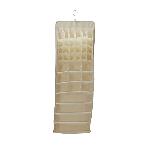 Household Essentials Lingerie Hanging Organizer, 37 Poly-Cotton Blend Fabric Pockets, 24 Small, 9 Medium and 4 Large, Great for Rod or Wire Closets, Natural