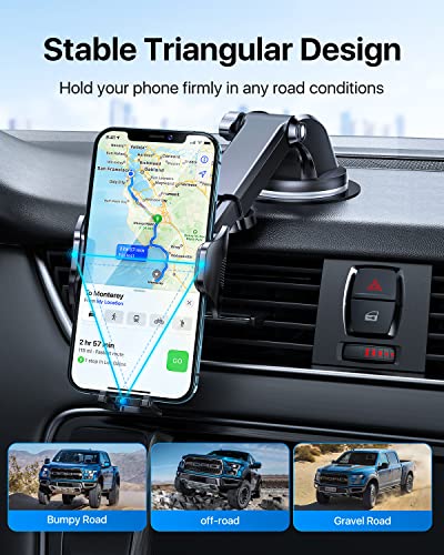 andobil Windshield Car Phone Holder [Super Suction Cup, Military Sturdy] Ultra Stable 3 in 1 Cell Phone Mount for Car Dashboard Vent Fit for iPhone 14 13 12 Pro Max Plus Samsung S23 S22 All Phones