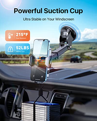 andobil Windshield Car Phone Holder [Super Suction Cup, Military Sturdy] Ultra Stable 3 in 1 Cell Phone Mount for Car Dashboard Vent Fit for iPhone 14 13 12 Pro Max Plus Samsung S23 S22 All Phones