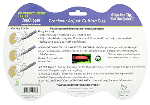 Zen Clipper Precise Safer Pet Nail Trimmer - Fully Adjustable Pet Nail Clipper for Dogs and Cats - Clips only The Amount of Nail You Chose Quick, Clean and Quiet Cut - Patented (Junior)