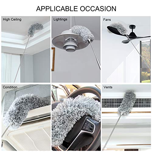Anawin Microfiber Duster for Cleaning, 100’’ Duster with Extension Pole, Extendable Bendable Cobweb Telescoping Long Dusters for High Ceiling Fan, Blinds, Vents, Furniture, Cars(Single Head)