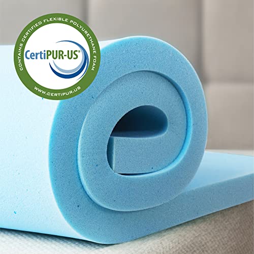 ZINUS 3 Inch Green Tea Cooling Gel Memory Foam Mattress Topper, Cooling Gel Foam, CertiPUR-US Certified, Twin, Blue