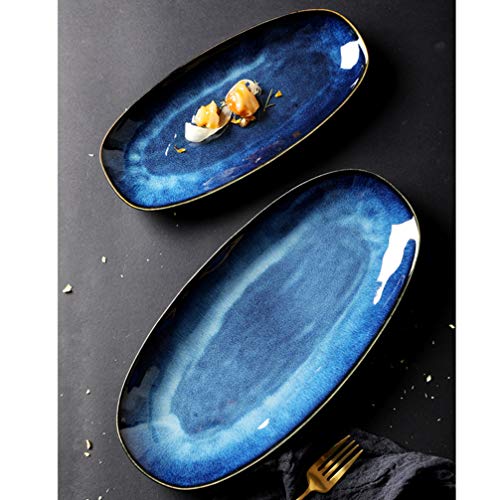Cabilock Ceramic Sushi Dish Oval Platter Trays Japanese Style Food Plate Porcelain Serving Trays Dinnerware for Home and Kitchen Small