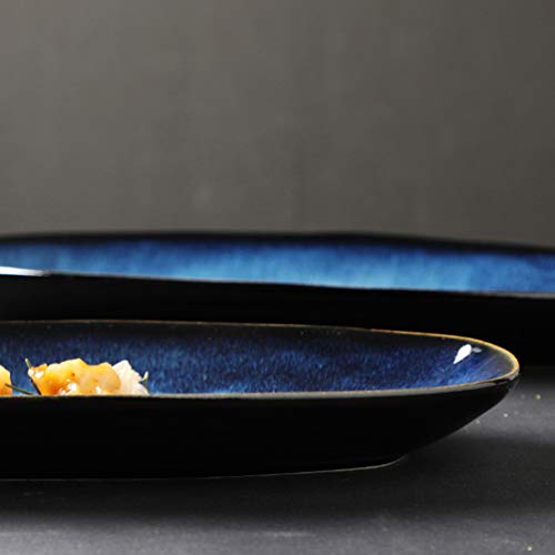 Cabilock Ceramic Sushi Dish Oval Platter Trays Japanese Style Food Plate Porcelain Serving Trays Dinnerware for Home and Kitchen Small
