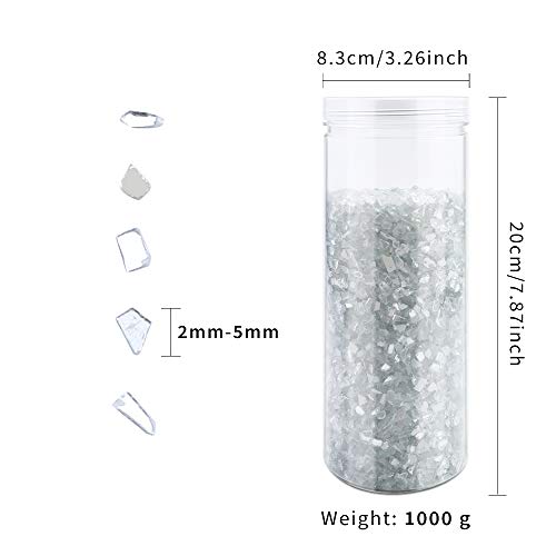 BILLIOTEAM 2.2lb/1000g Decoration Crushed Glass,Reflective White Glass Gravel Pebbles Stone Beads Chips for Platinum Reflective,Resin Art,Fish Tank Aquarium Garden