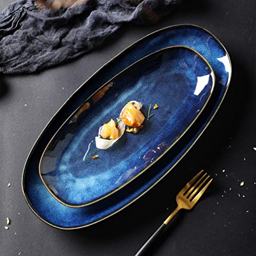 Cabilock Ceramic Sushi Dish Oval Platter Trays Japanese Style Food Plate Porcelain Serving Trays Dinnerware for Home and Kitchen Small