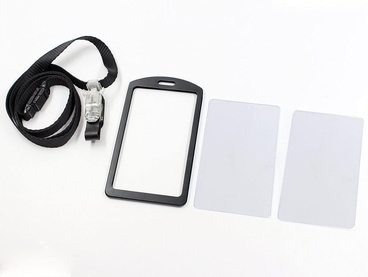 Aluminum Badge Holder with Detachable Neck Lanyard/Strap for ID Card, Working Card, Name Tag (Black)