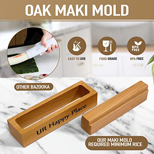 UR Happy Place Sushi Making Kit for Beginners-15 in 1 DIY Sushi Set Made of Real Wood
