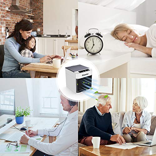 iCoostor Personal Space Air Cooler | Portable Evaporative Air Cooler | Humidifier with Touch Button & Remote Control & 3 Speed Levels &7 LED Light & Waterless Protect & Timer for Every Situation