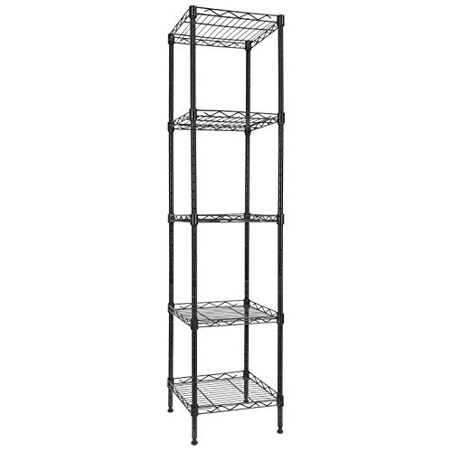 GIOTORENT 5 Tier Standing Shelving Metal Units, Adjustable Height Wire Shelf Display Rack for Laundry Bathroom Kitchen 11.8 W x 11.8 D x 50 H (5-Tier, Black)