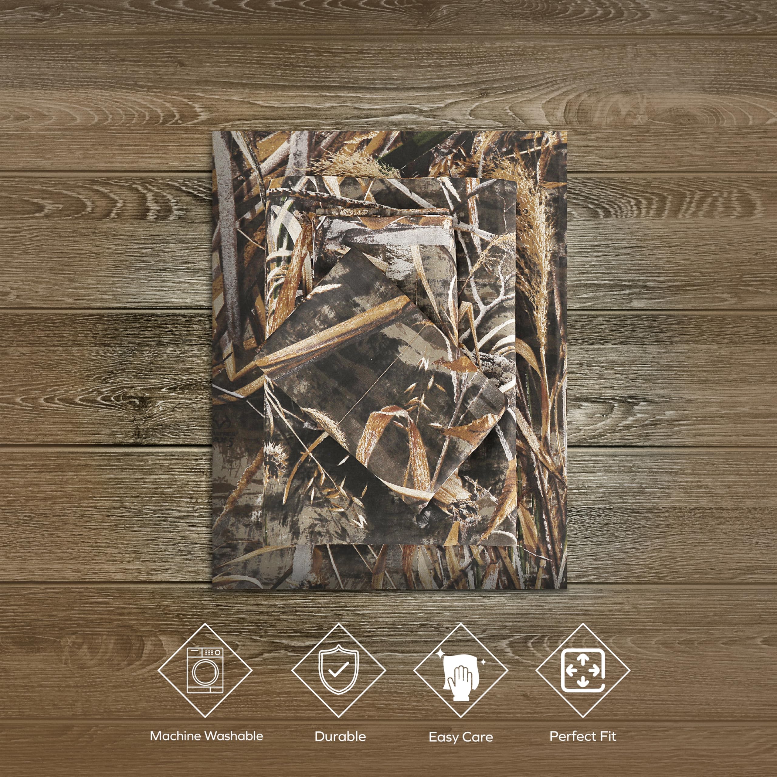 VISI-ONE Realtree Max-5 Camouflage Bed Sheets - 4 Piece Camo Bedding King - Premium Polycotton Hunting Sheet Set - Machine Washable Outdoor Bedding Set (King Size)