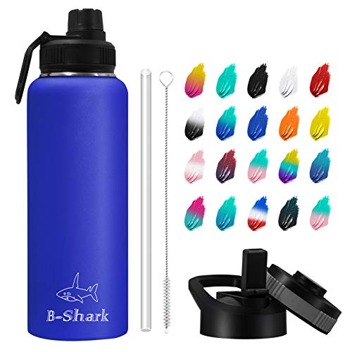 Insulated Water Bottle - Metal Water Bottle with Straw & Spout Lid, 24/32/40/64 oz Stainless Steel Sports Water Bottle with Wide Mouth Keeps Hot and Cold for Kids, Adult, Leak Proof for Gym, Travel