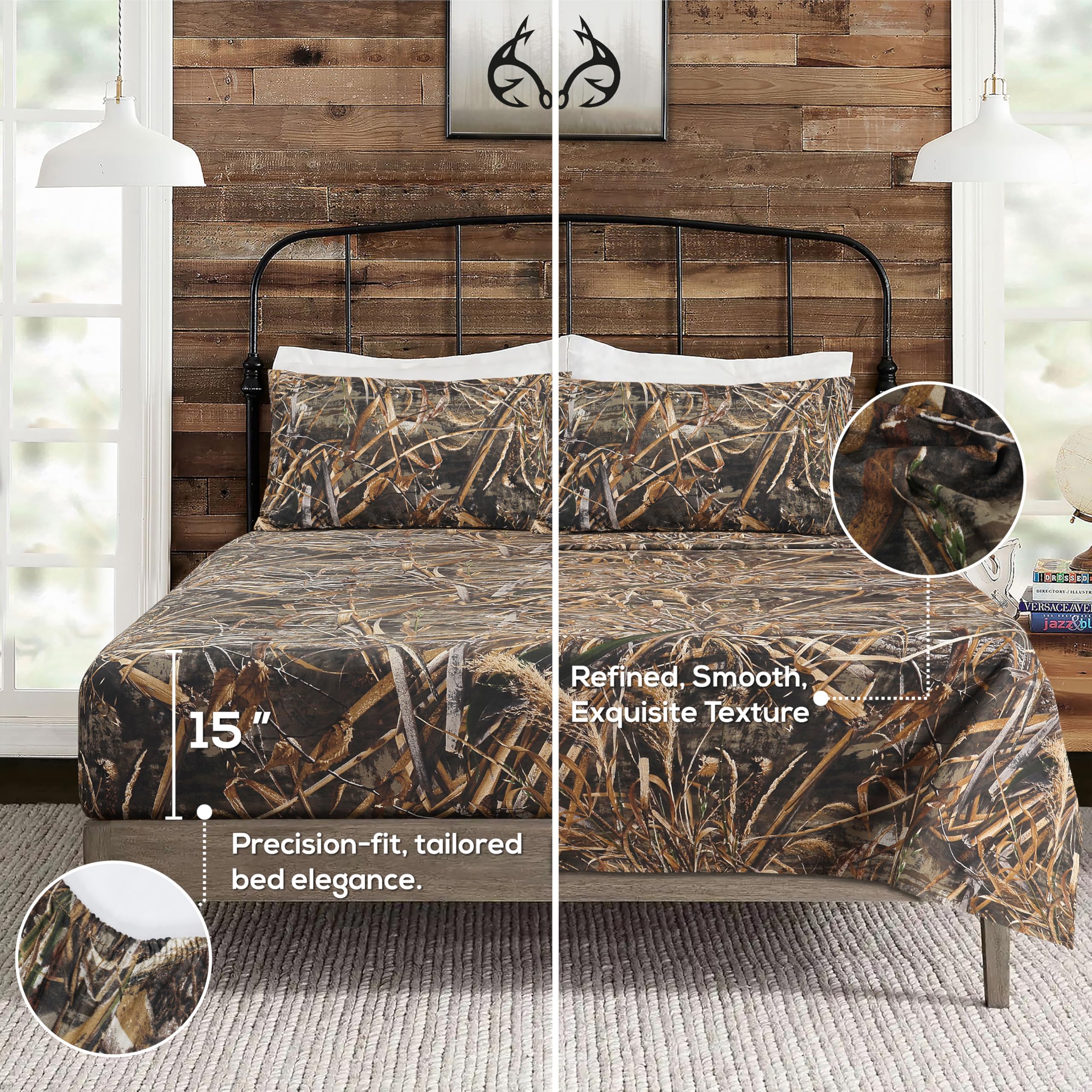VISI-ONE Realtree Max-5 Camouflage Bed Sheets - 4 Piece Camo Bedding King - Premium Polycotton Hunting Sheet Set - Machine Washable Outdoor Bedding Set (King Size)