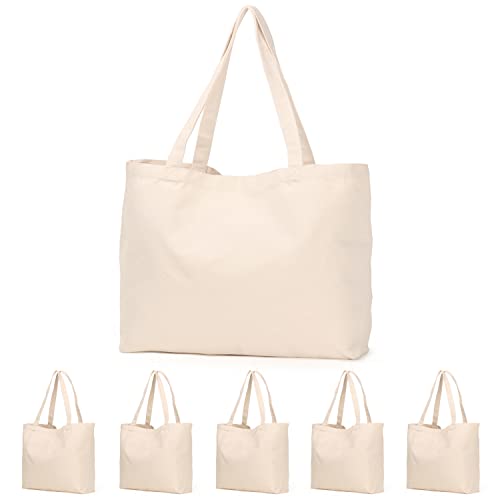 Koolmox Canvas Tote Bags, 17x14'' 12 Oz Heavy Duty Cotton Bags with Square Bottom, Reusable Washable Heavy Duty Tote Bag Bulk Blank to DIY Art Crafts Vinyl Print for Women Groceries School Teacher