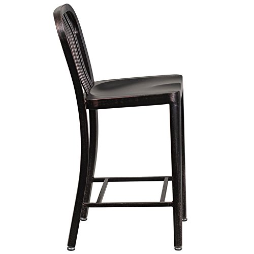 Flash Furniture Gael Commercial Grade 2 Pack 24" High Black-Antique Gold Metal Indoor-Outdoor Counter Height Stool with Vertical Slat Back