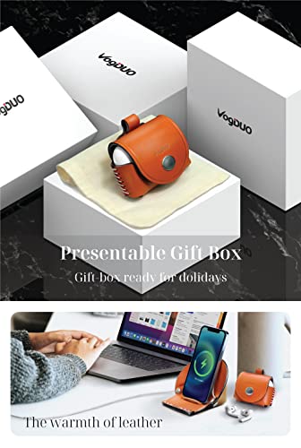 VogDUO Genuine Leather AirPods Pro Cover - Handcrafted Protective Case Anti-Lost Belt Loop with S Hook for Backpack, Compatible with Apple AirPod Pro/2 (Tan, Brown)