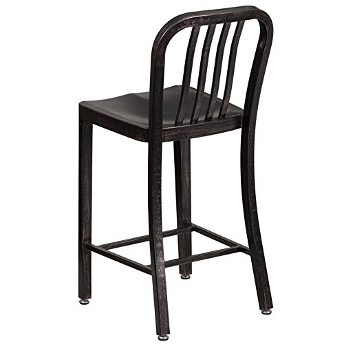 Flash Furniture Gael Commercial Grade 2 Pack 24" High Black-Antique Gold Metal Indoor-Outdoor Counter Height Stool with Vertical Slat Back