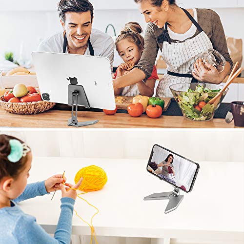 Arae Adjustable Cell Phone Stand, Aluminum Desk Cellphone Stand Holder Cradle Dock with Anti-Slip Base and Charging Port Compatible with All Smartphone (Gray)