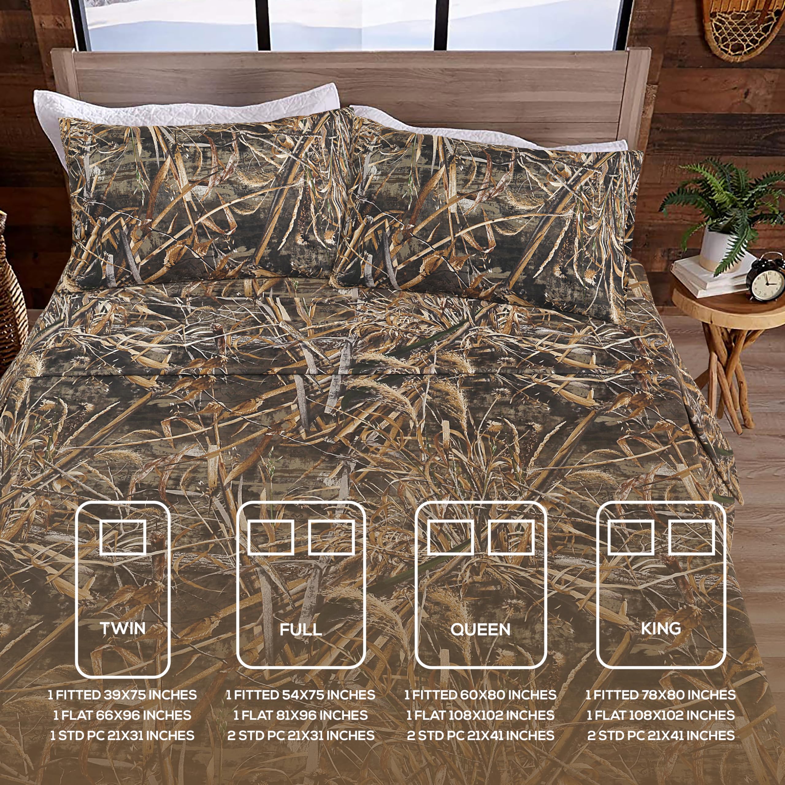 VISI-ONE Realtree Max-5 Camouflage Bed Sheets - 4 Piece Camo Bedding King - Premium Polycotton Hunting Sheet Set - Machine Washable Outdoor Bedding Set (King Size)