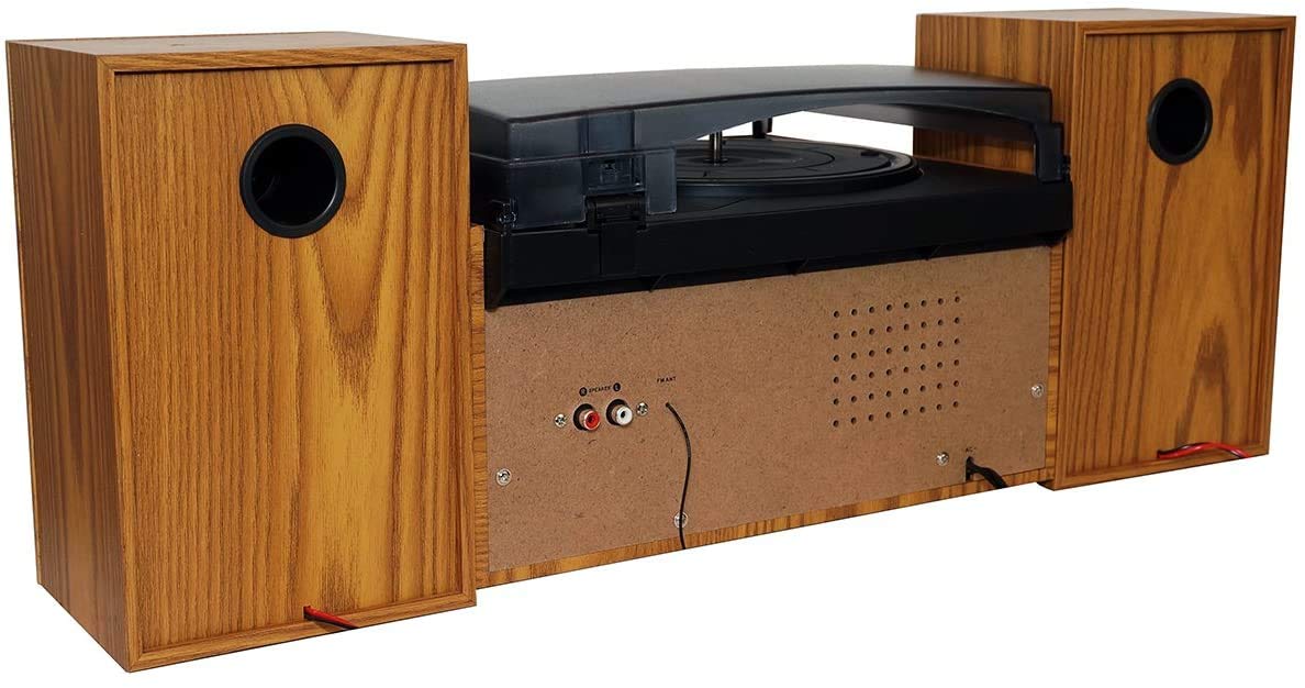 Boytone BT-28SPW Bluetooth Classic Record Player Turntable All-in-One with AM/FM Radio, CD/Cassette Player, 2 Separate Stereo Speakers, Record from Vinyl, Radio, and Cassette to MP3, SD slot, USB, AUX