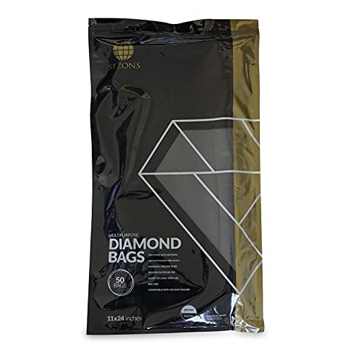 SEZONS - Diamond Bags - Black/Clear - Vacuum Sealing bags 5mil - 50 bags (11x24, Black/Clear)