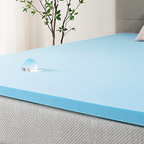 ZINUS 1.5 Inch Green Tea Cooling Gel Memory Foam Mattress Topper, Cooling Gel Foam, CertiPUR-US Certified, Full, Blue