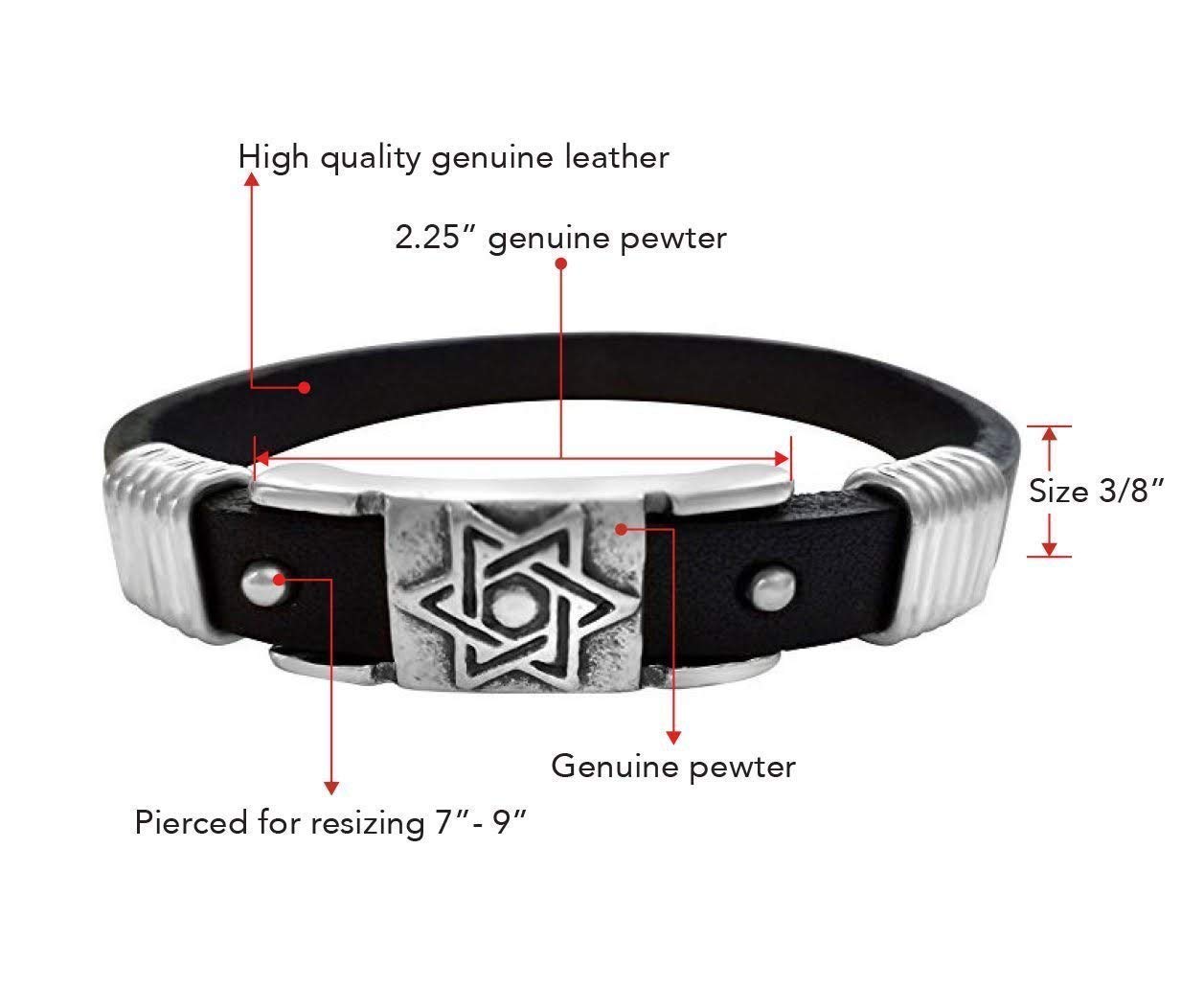 Jewish Star of David Black Men's Leather Bracelet Bar Mitzvah Gift