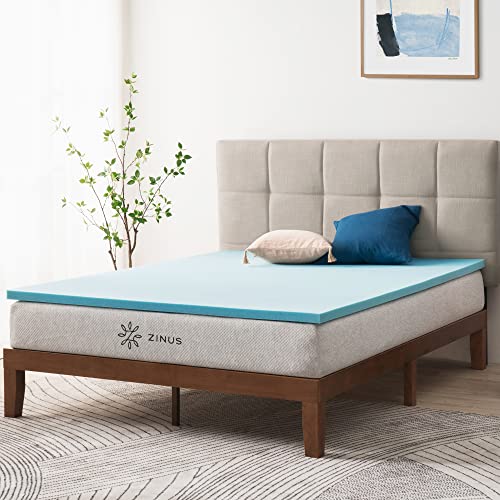 ZINUS 1.5 Inch Green Tea Cooling Gel Memory Foam Mattress Topper, Cooling Gel Foam, CertiPUR-US Certified, Full, Blue