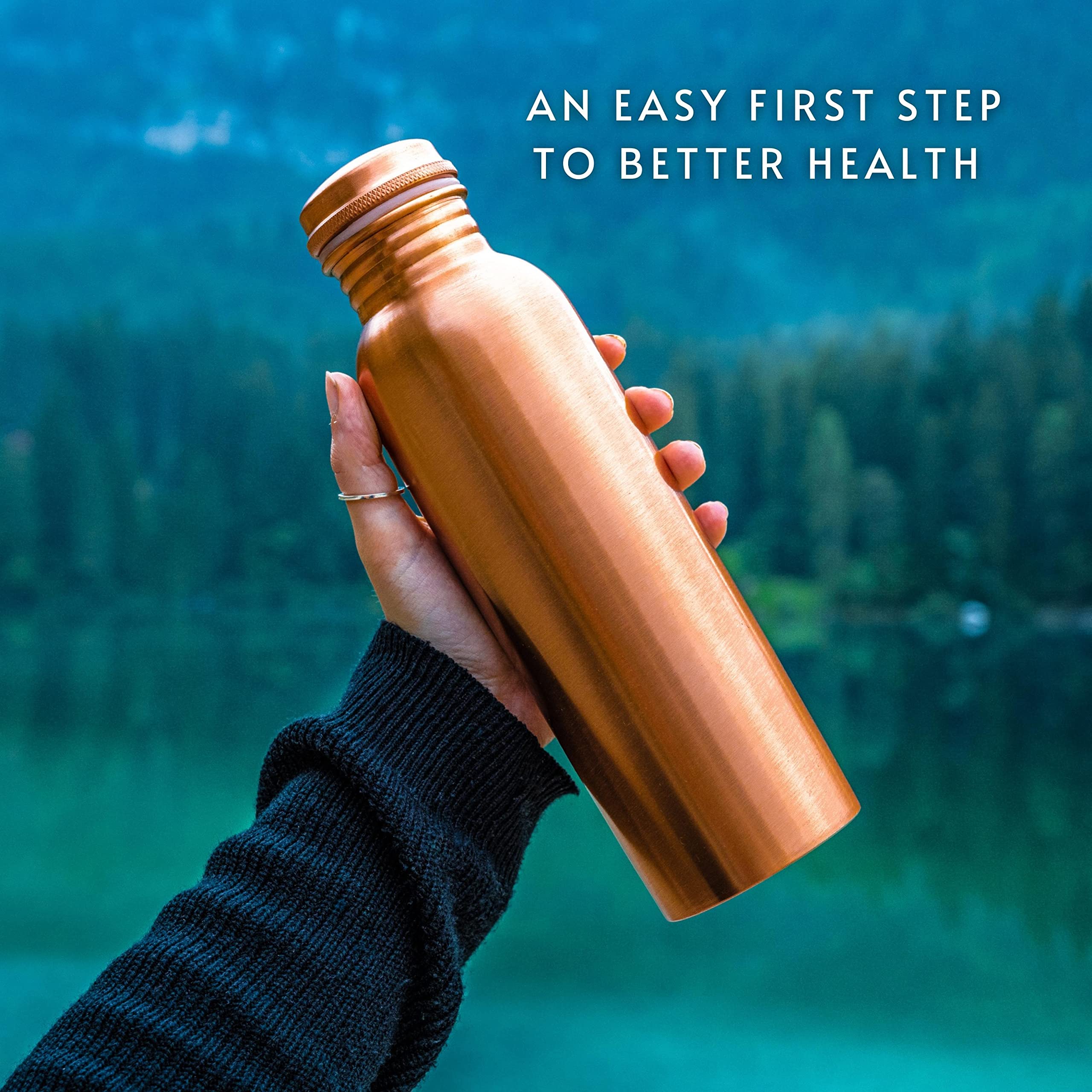 Kosdeg Copper Water Bottle 34oz / 1 Litre - A Handcrafted Leak Proof Ayurvedic Pure Copper Vessel For Drinking- Drink More Water, Lower Your Sugar Intake and Enjoy The Health Benefits Immediately