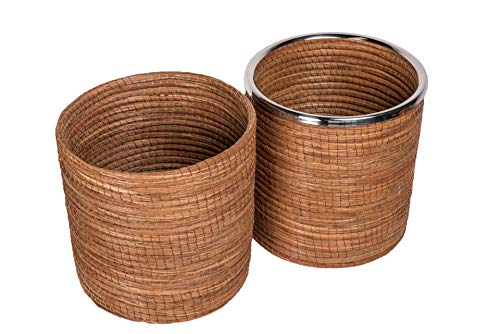 JOSE ARTESANO Pine Needle (Ocoxal) Waste Basket, 9.8 in x 9.8 in, Cylindrical, Wicker Trash Can, Natural, 100% Sustainable, Organic and Vegan