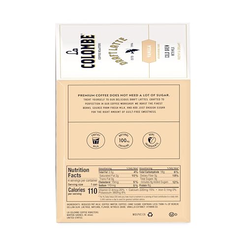 La Colombe Vanilla Draft Latte - 9 Fl. Oz. 4 Pack - 100% Arabica, Single-Origin, Brazilian Cold Brew Coffee with Lactose-Free Foamy Milk, Premium Coffee On the Go, 115mg Natural Caffeine