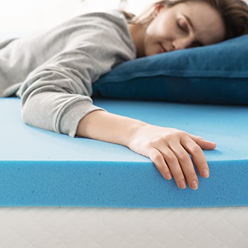 ZINUS 3 Inch Green Tea Cooling Gel Memory Foam Mattress Topper, Cooling Gel Foam, CertiPUR-US Certified, Queen, Blue