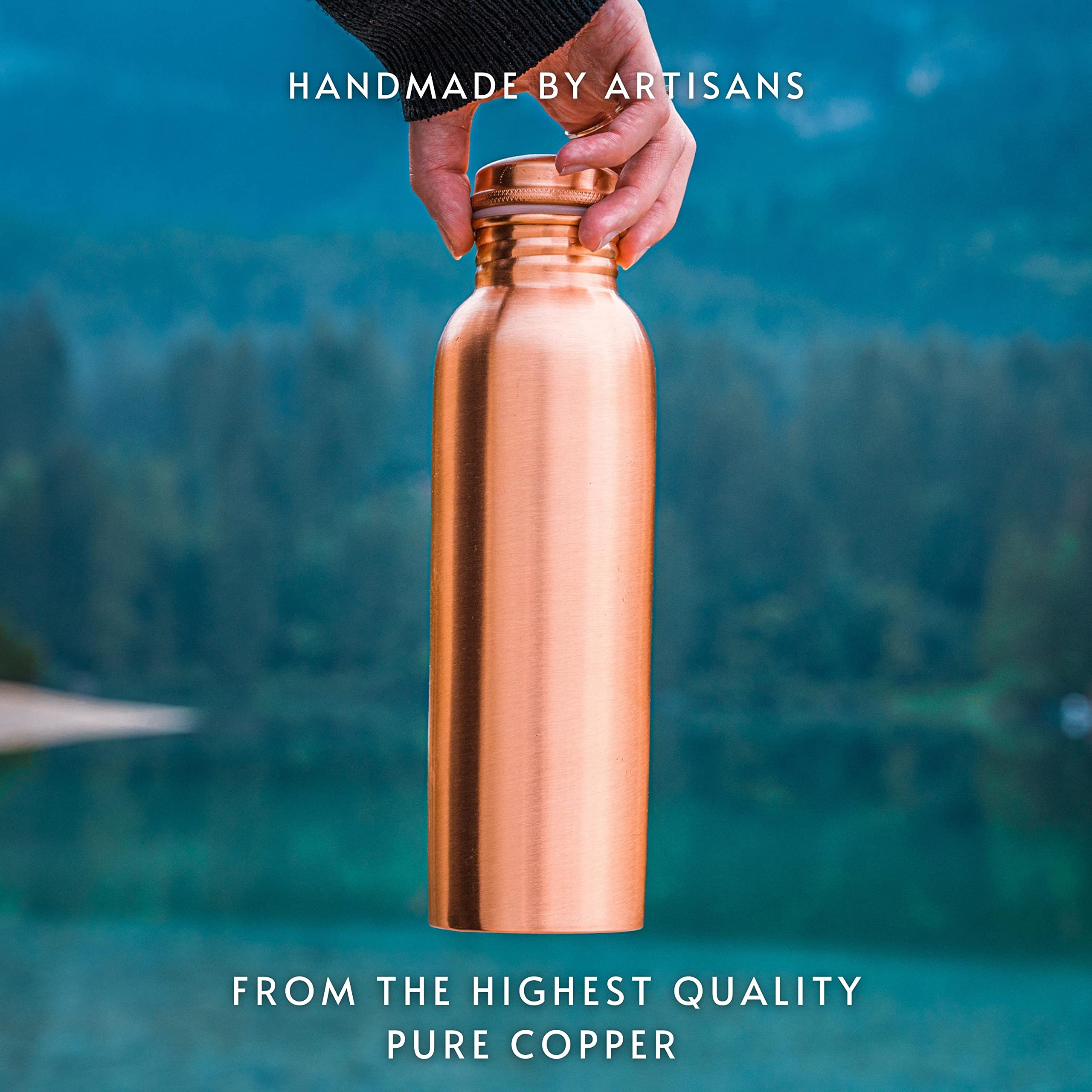Kosdeg Copper Water Bottle 34oz / 1 Litre - A Handcrafted Leak Proof Ayurvedic Pure Copper Vessel For Drinking- Drink More Water, Lower Your Sugar Intake and Enjoy The Health Benefits Immediately