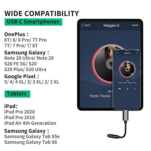 COOYA USB C to 3.5mm Audio Jack for Samsung S20 FE S21 S22 5G OnePlus 8T Headphone Adapter USB C to Aux Dongle Stereo Earphone Connector for iPad Air 4 iPad Pro Google Pixel 5 6 Galaxy Note 20 Z Flip3