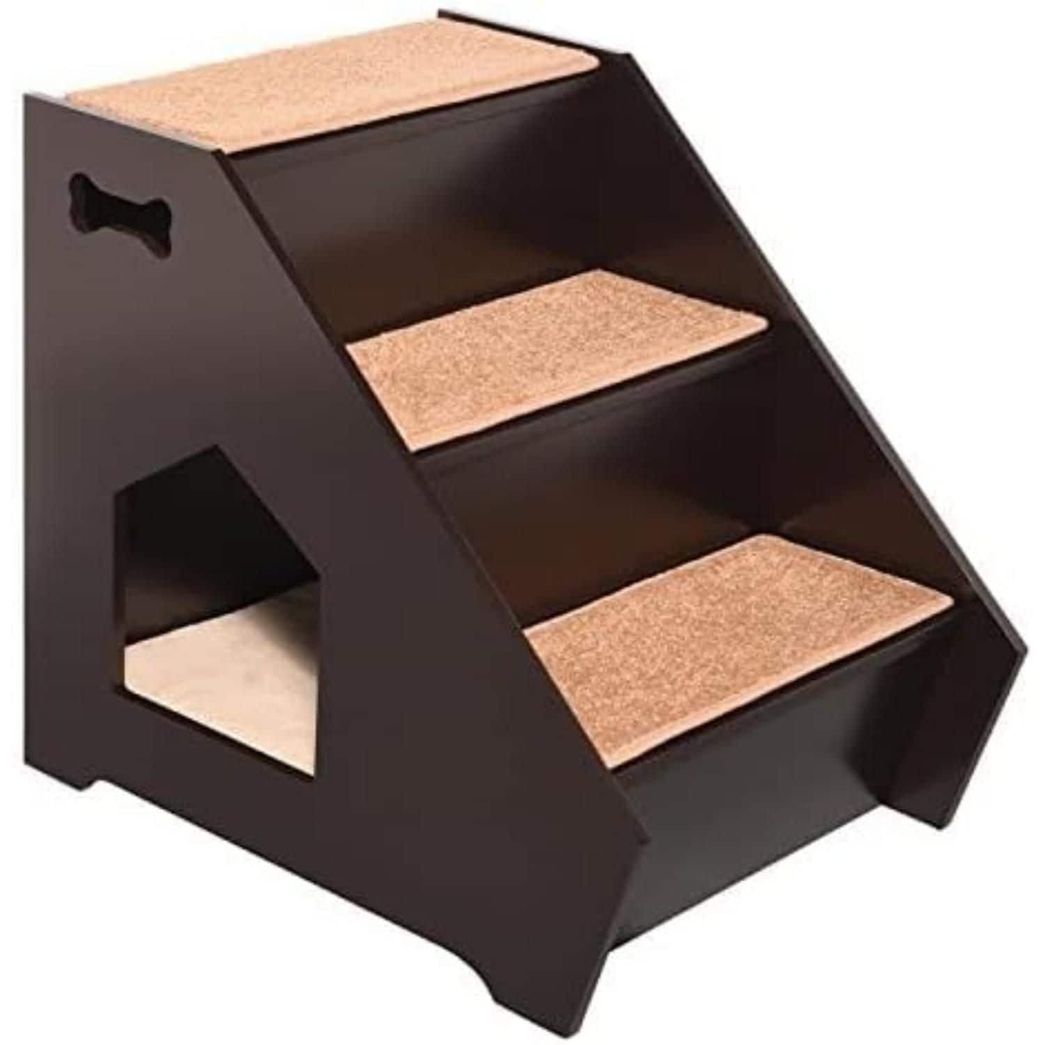 ARF Pets Cat Step House – Wooden Pet Stairs w/ 3 Nonslip Steps, Built-in House for Dogs, Cats & Short Pets to Reach Bed, Couch, Window, Car & More Extra Bonus Cushion Included