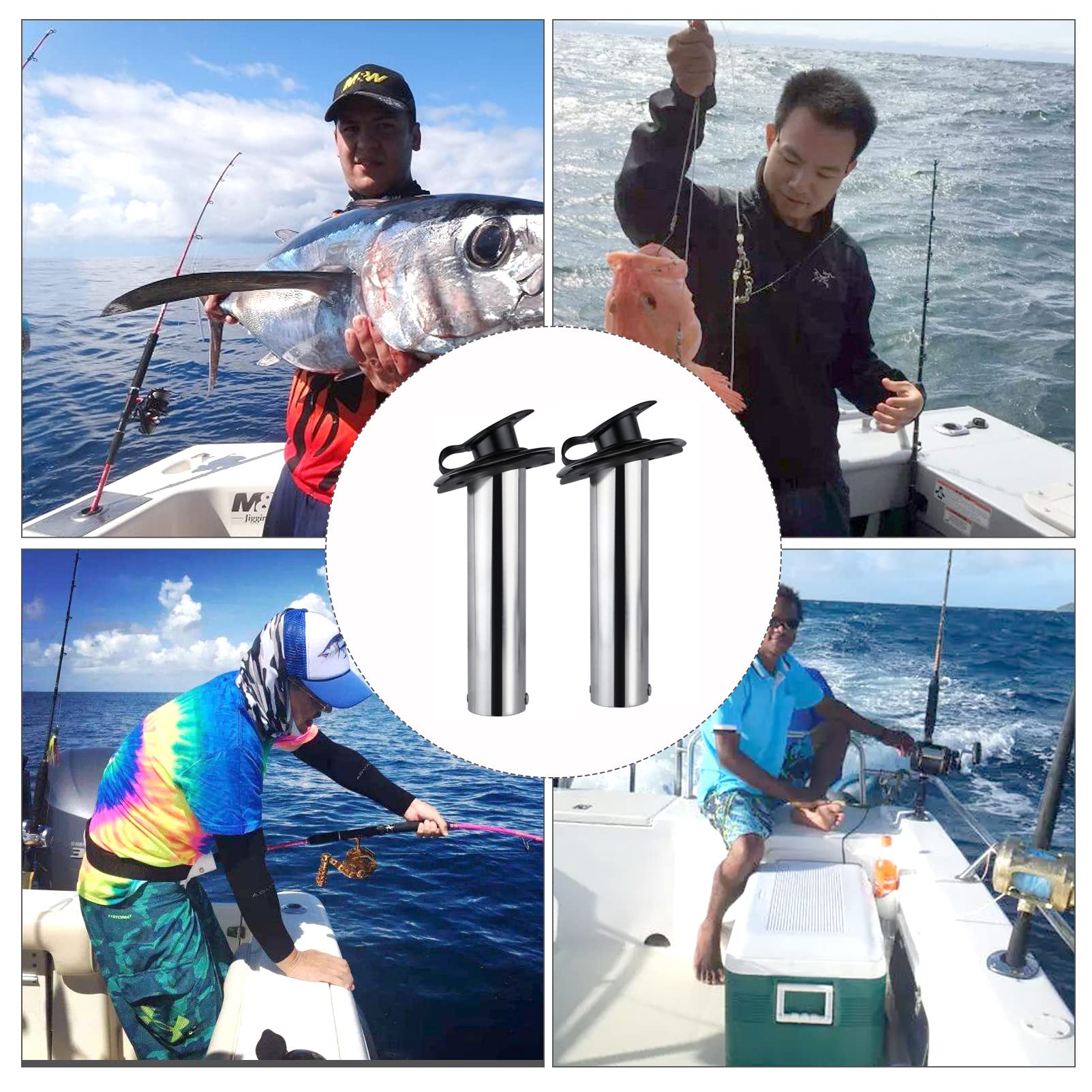 HOFFEN 2PCS STAINLESS STEEL FISHING ROD HOLDER 9" Flush Mount with UV PVC Liner( 30 Degree)