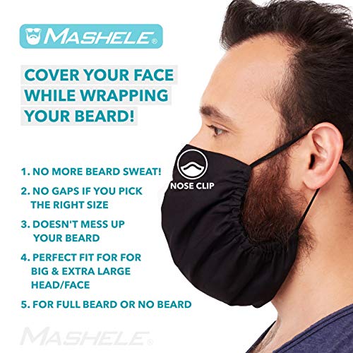 MASHELE 5 Pack Cotton Face Cover for Bearded Men XXL Black 5 Pcs with Nose Wire Adjustable Earloop Washable Reusable Holiday Gift for Indoor and Outdoor Party Activities (Sold as Set) (5, XX-Large)